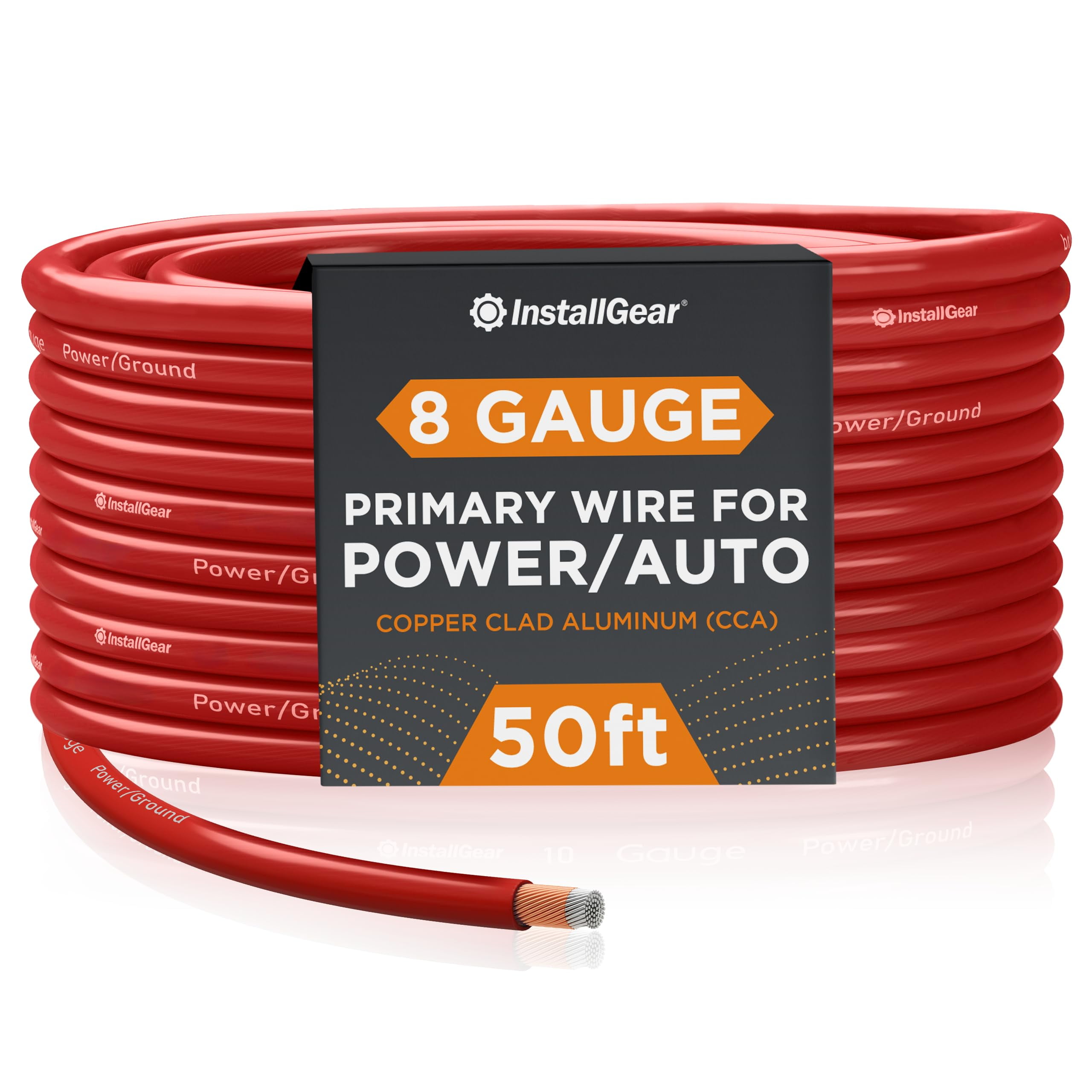 InstallGear 8 Gauge Wire (50ft) Copper Clad Aluminum CAA - Primary ...