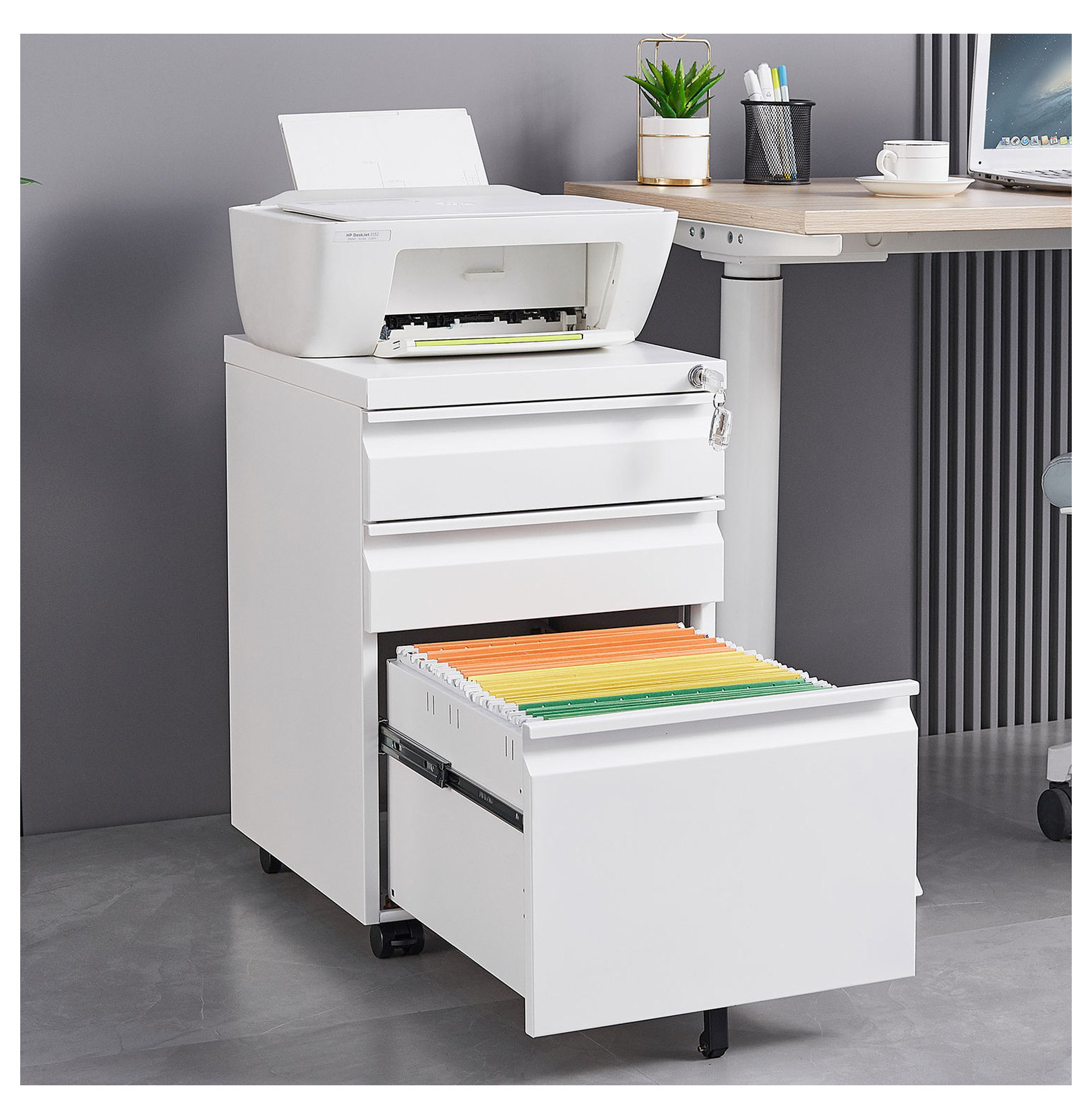 [Installation Required] 3-Drawer mobile filing cabinet with lock, legal ...