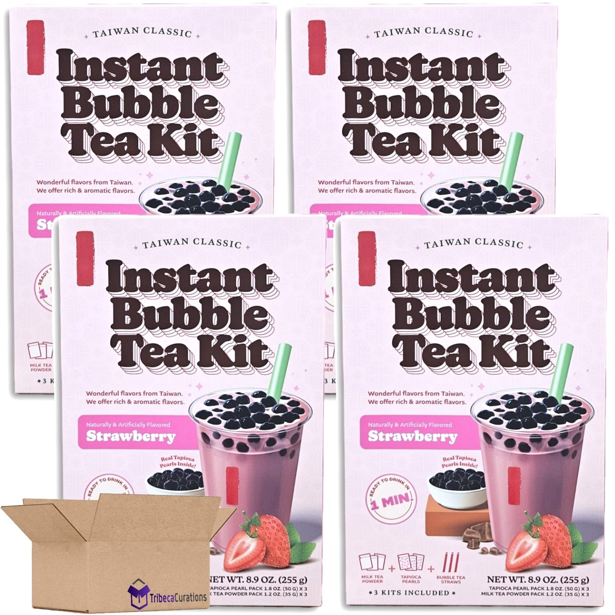 Instant Bubble Tea Kit Value Pack Strawberry | Pack of 4 (12 Total Kits ...