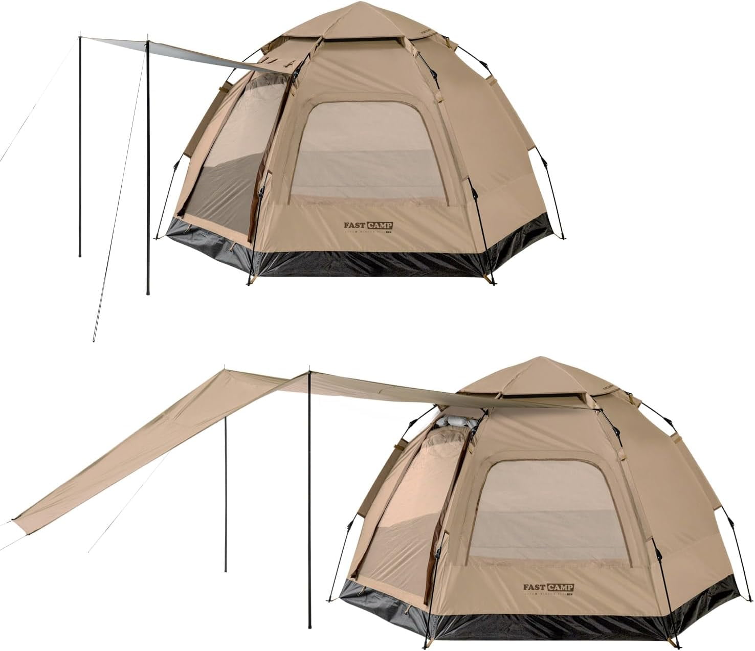 Instant Camping Tent for 4 Person with 2 Mesh Windows and 2 Doors, Hexagonal Design, Easy Set Up ...