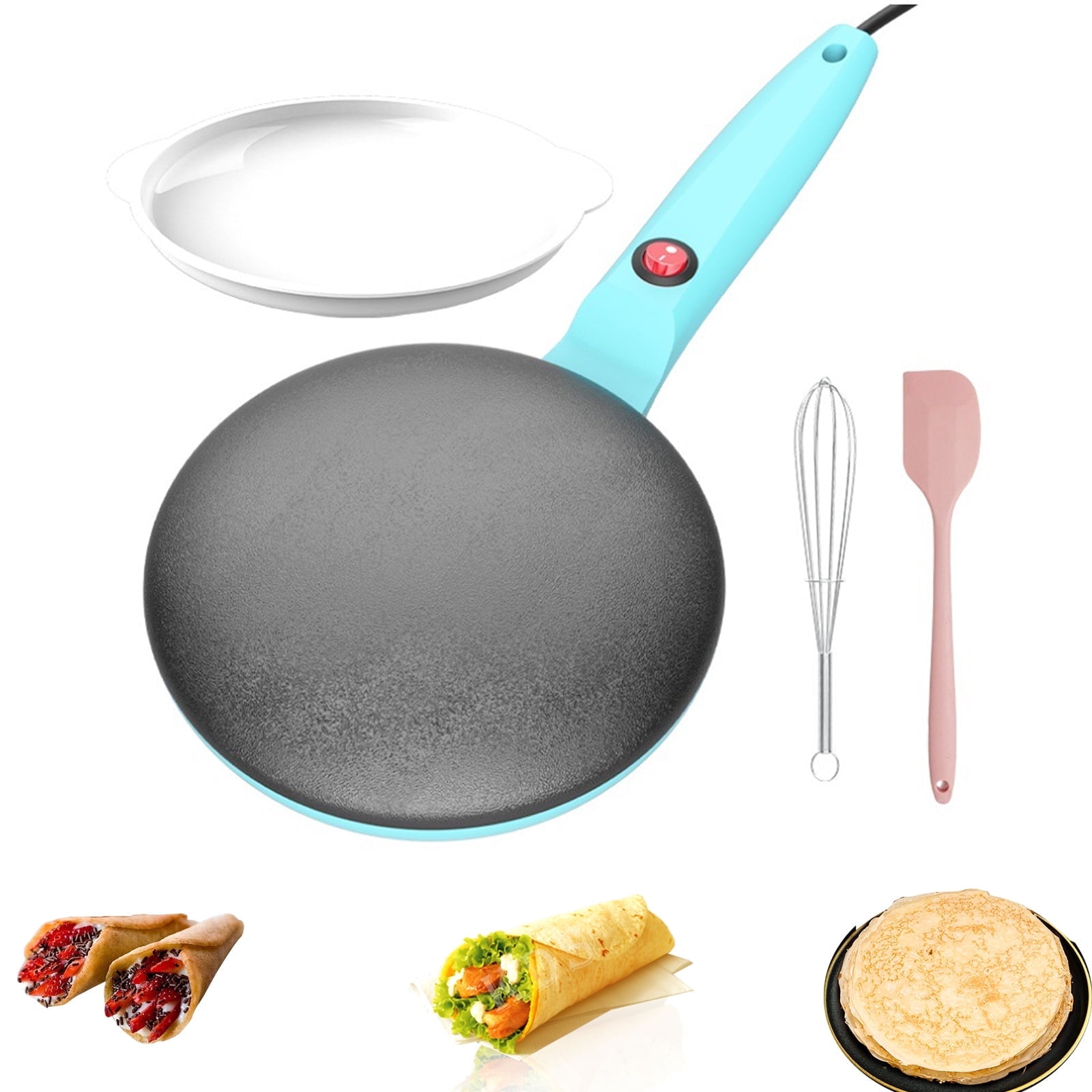 HQinX 8" Nonstick Griddle Electric Crepe Maker with Food Bowl, Whisk ...