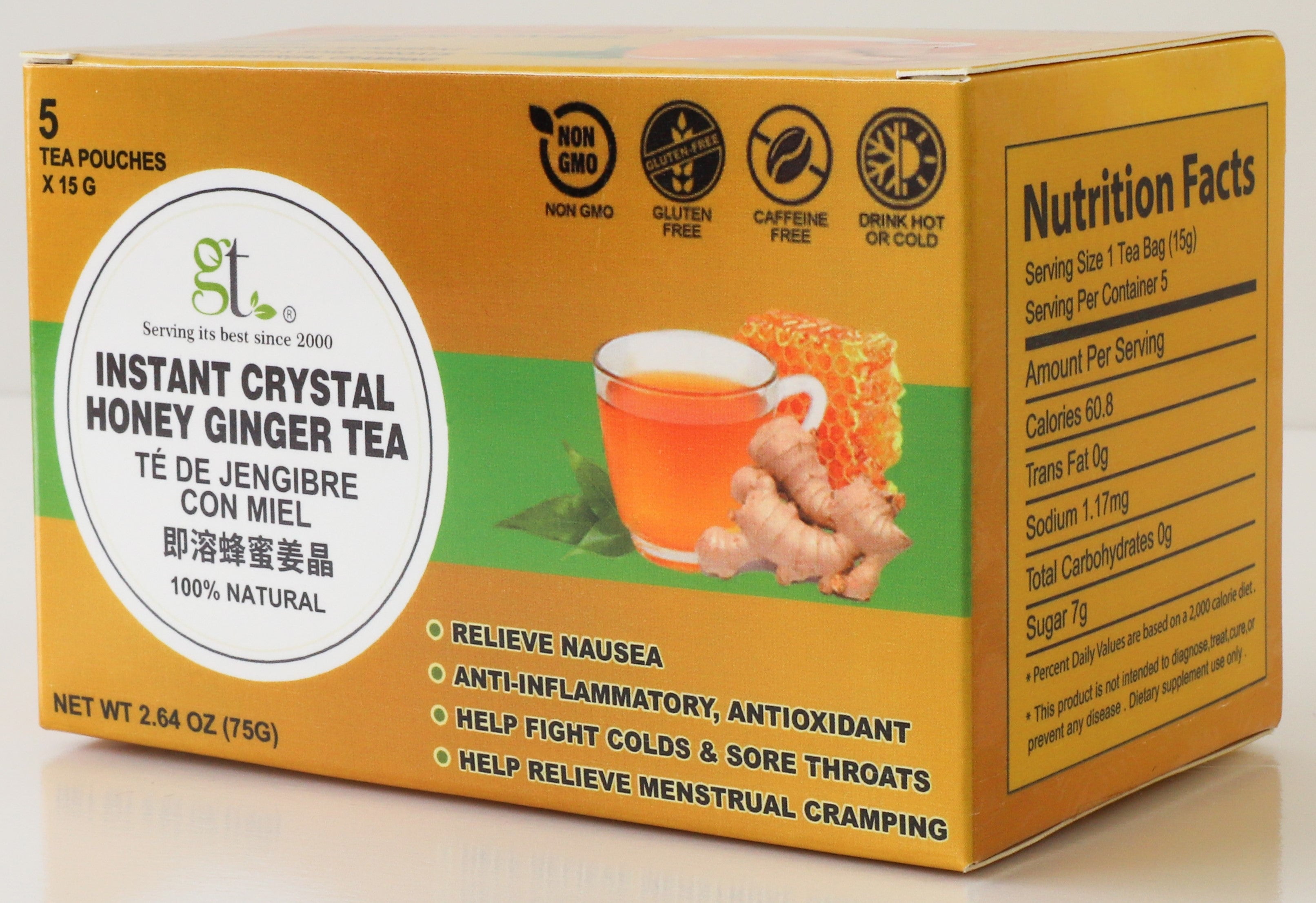 GT Instant Crystal Honey Ginger Tea, 2.64 Ounces (5 Pouches) - Walmart.com