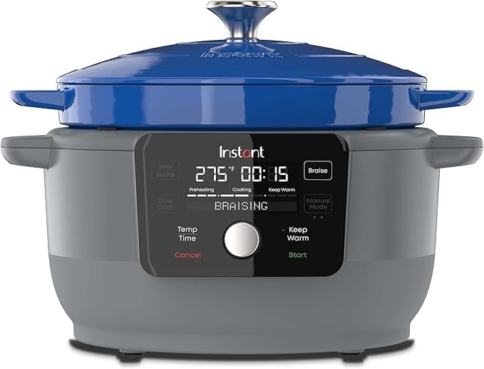 Instant Electric Round Dutch Oven, 6-Quart 1500W, 5 in 1, Braise, Slow ...