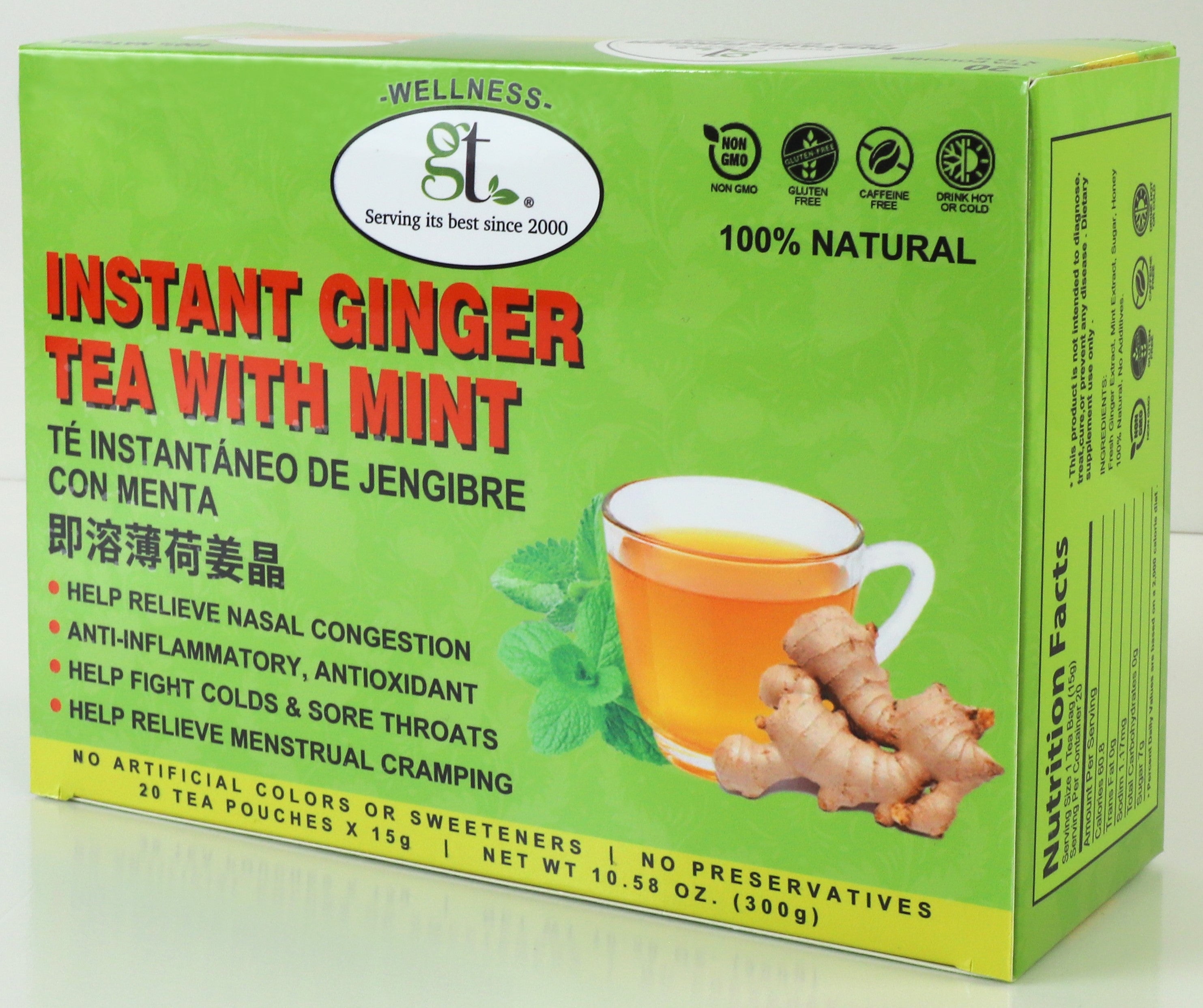 GT Instant Ginger Tea With Mint, 10.58 Ounce Box (20 Tea Pouches ...