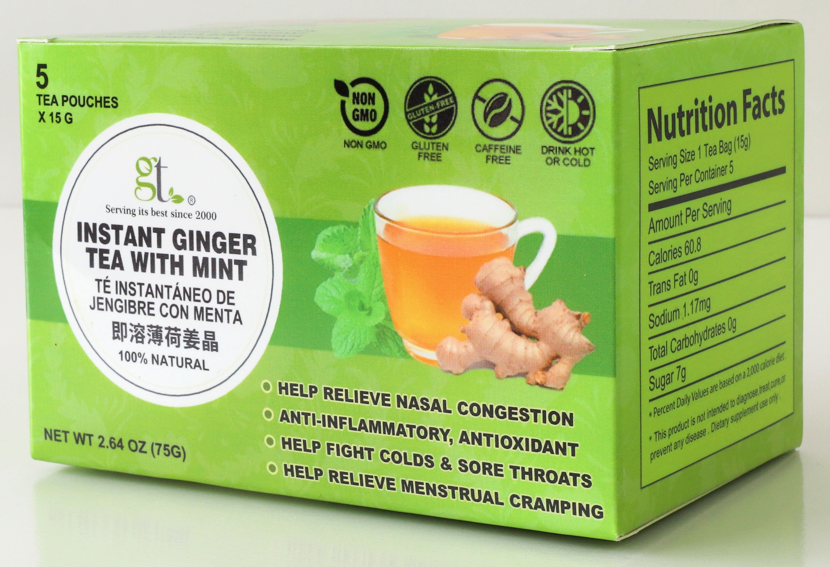 GT Instant Ginger Tea With Mint, 2.64 Ounce Box (5 Tea Pouches ...