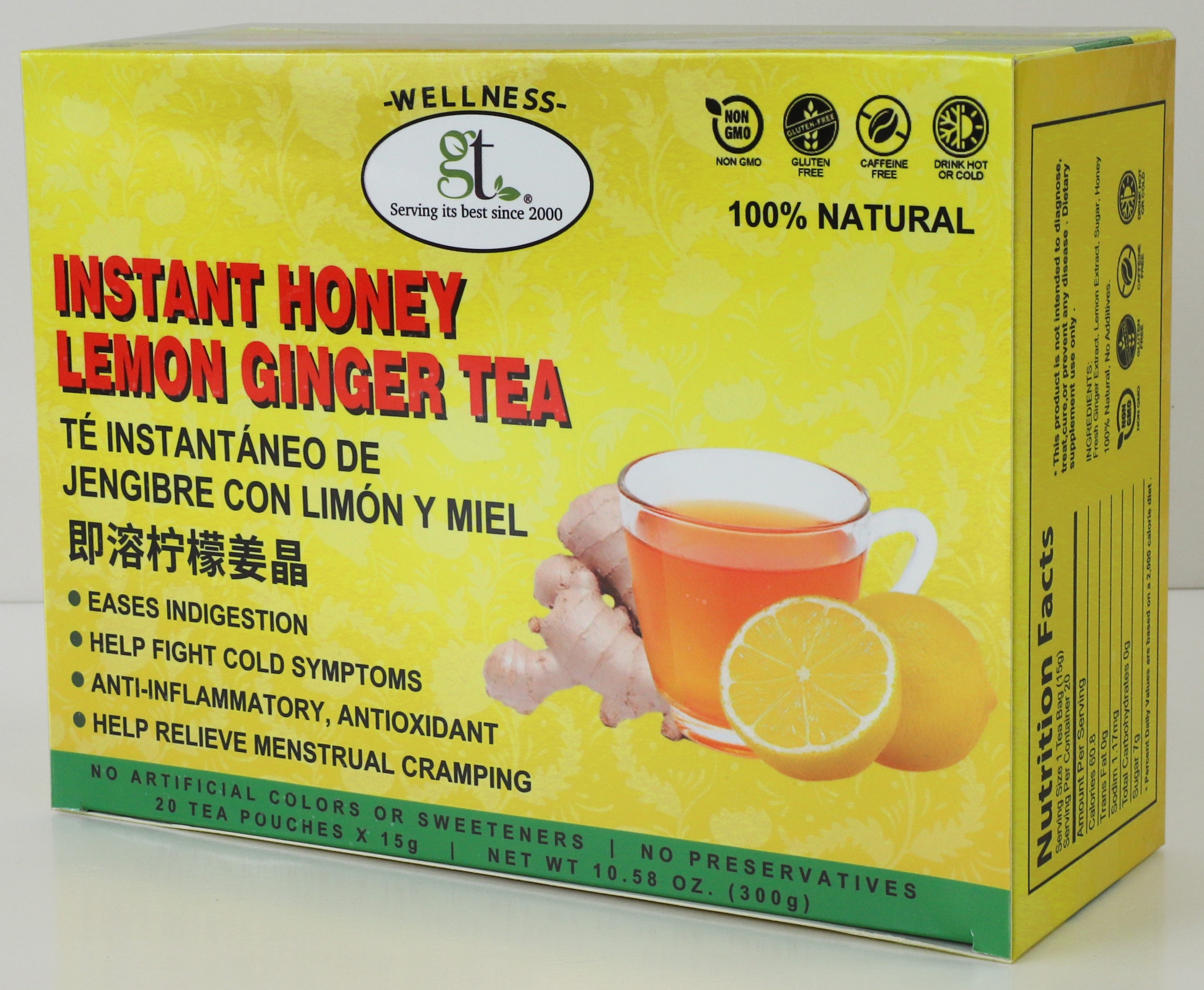 GT Instant Honey Lemon Ginger Tea, 10.58 Ounce Box (20 Tea Pouches ...