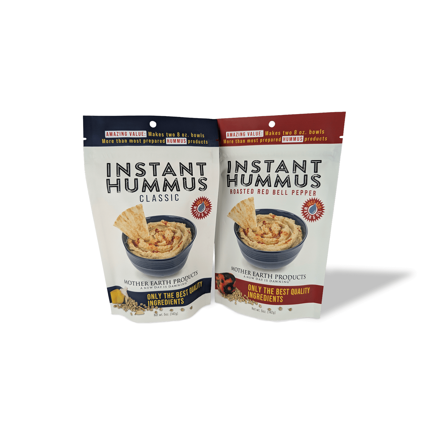 Mother Earth Products Instant Hummus Mix, Classic and Roasted Red Bell ...