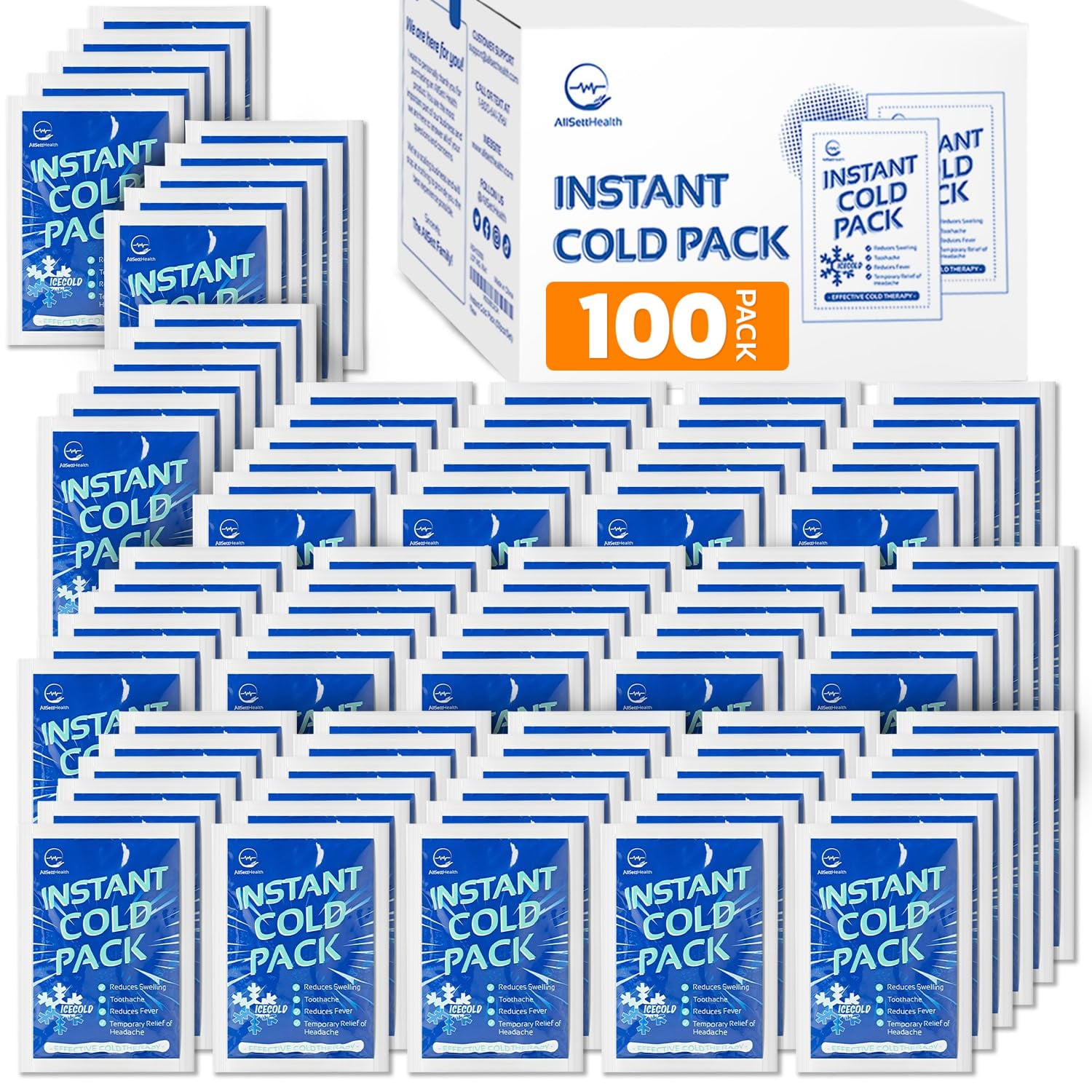 Instant Ice Cold Pack (6” x 4.5”) - 100 Packs Disposable Instant Ice ...