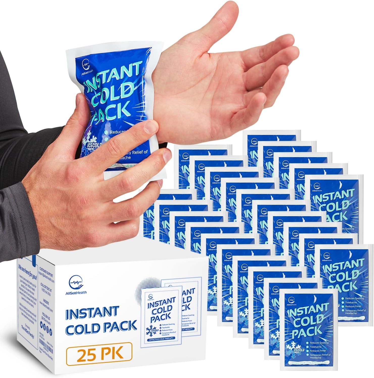 Instant Ice Cold Pack (6” x 4.5”) - 25 Packs Disposable Instant Ice ...