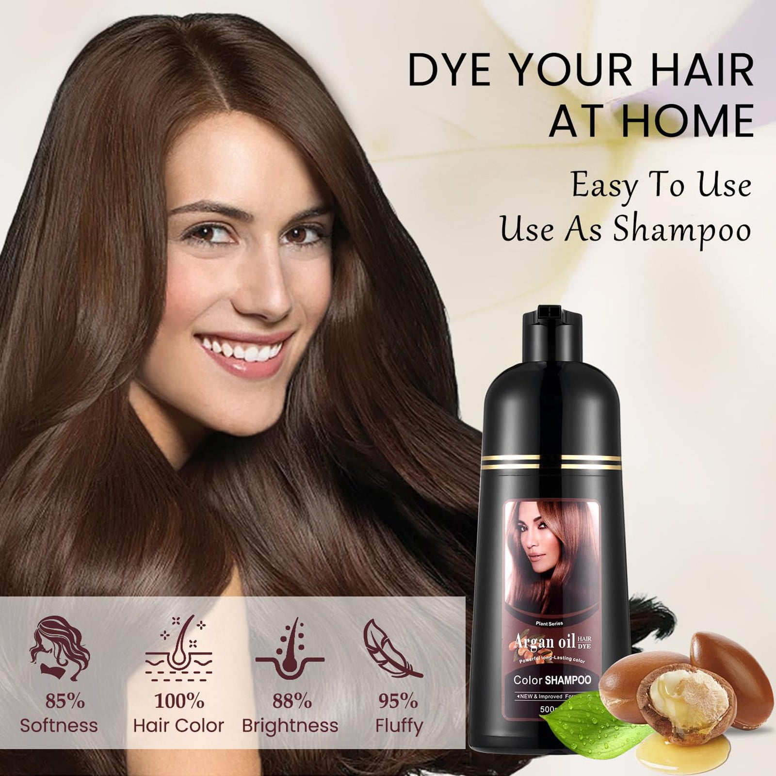 Instant Light Brown Hair Dye Shampoo 3 in 1, Argan Oil Brown Hair Dye ... Instant Light Brown Hair Dye Shampoo 3 in 1, Argan Oil Brown Hair Dye ...