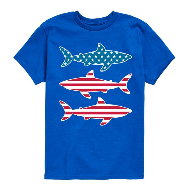 Instant Message - 4th of July - Shark American Flag - Toddler & Youth Short Sleeve Graphic T ...