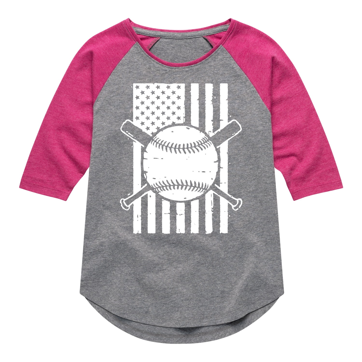 Instant Message - Baseball Flag - Girls Shirt Tail Raglan - Walmart.com