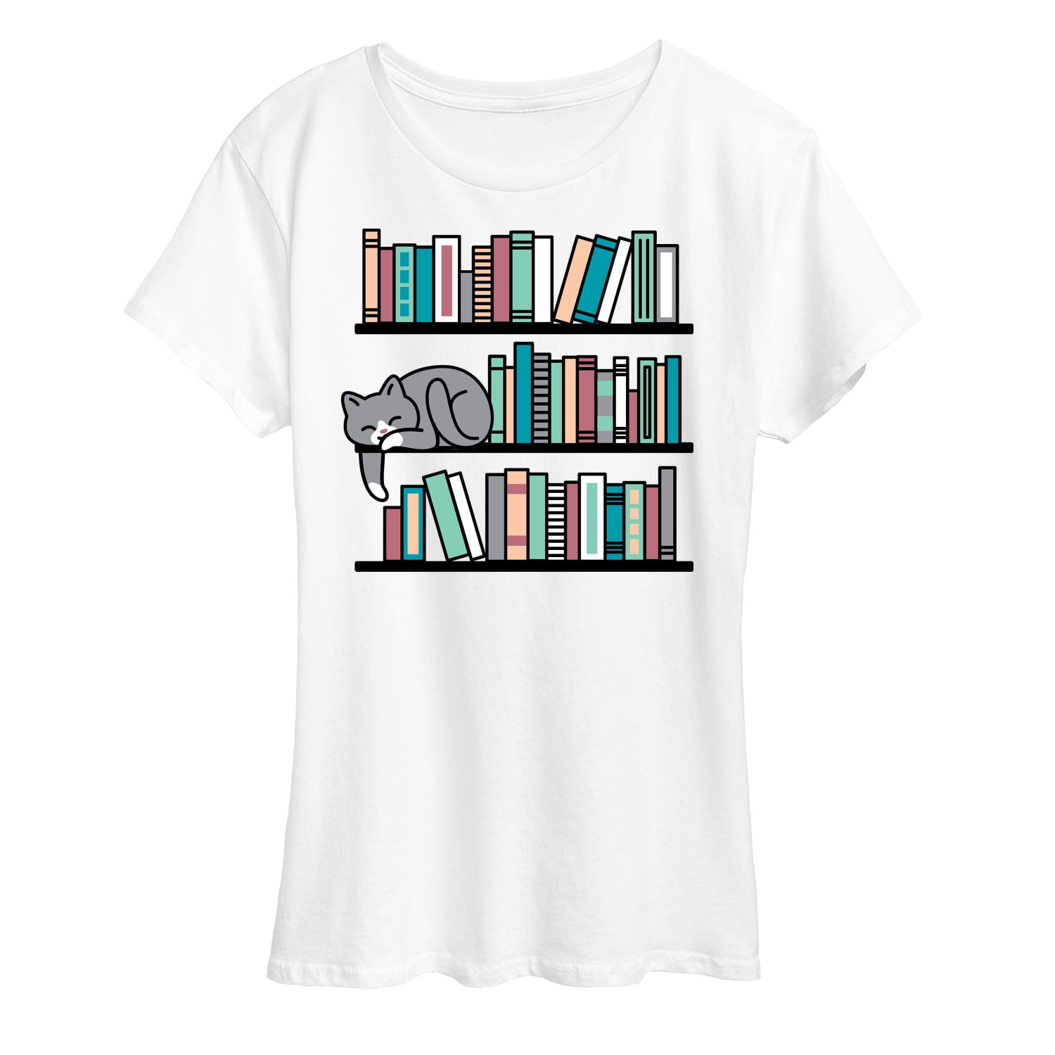 Instant Message - Cat Book Shelf - Women's Short Sleeve Graphic T-Shirt ...