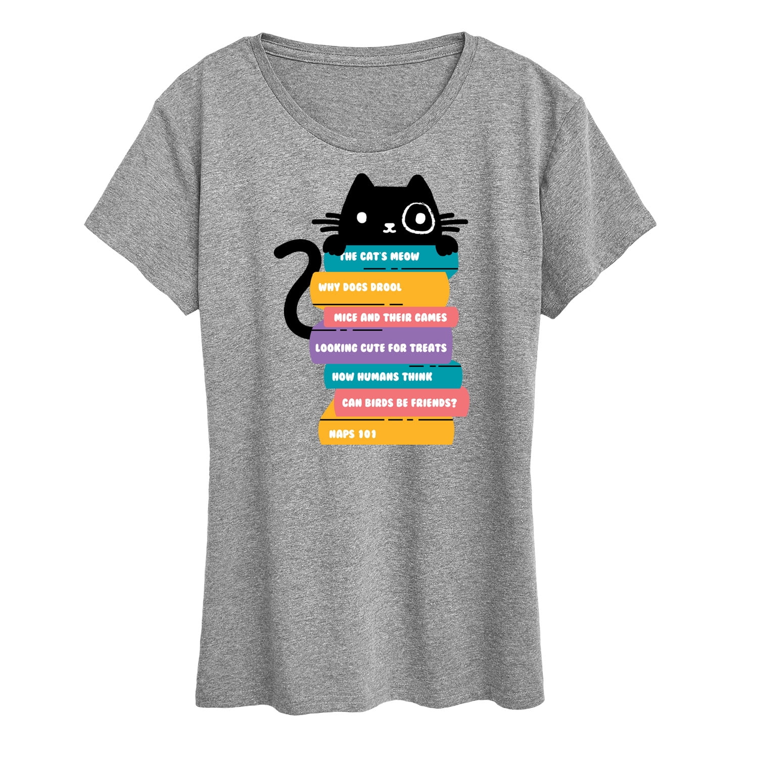 Instant Message - Cat Peeking Over Book Stack - Women's Short Sleeve ...