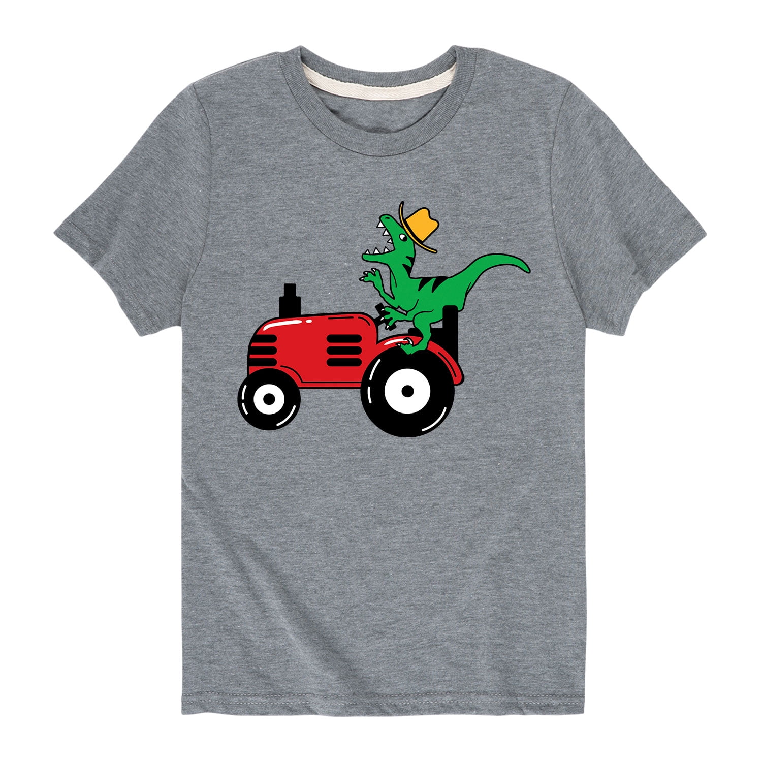 Instant Message - Dinosaur Riding A Tractor - Youth Short Sleeve Tee ...