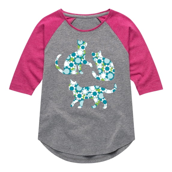 Instant Message - Floral Fill Cats - Toddler And Youth Girls Raglan ...