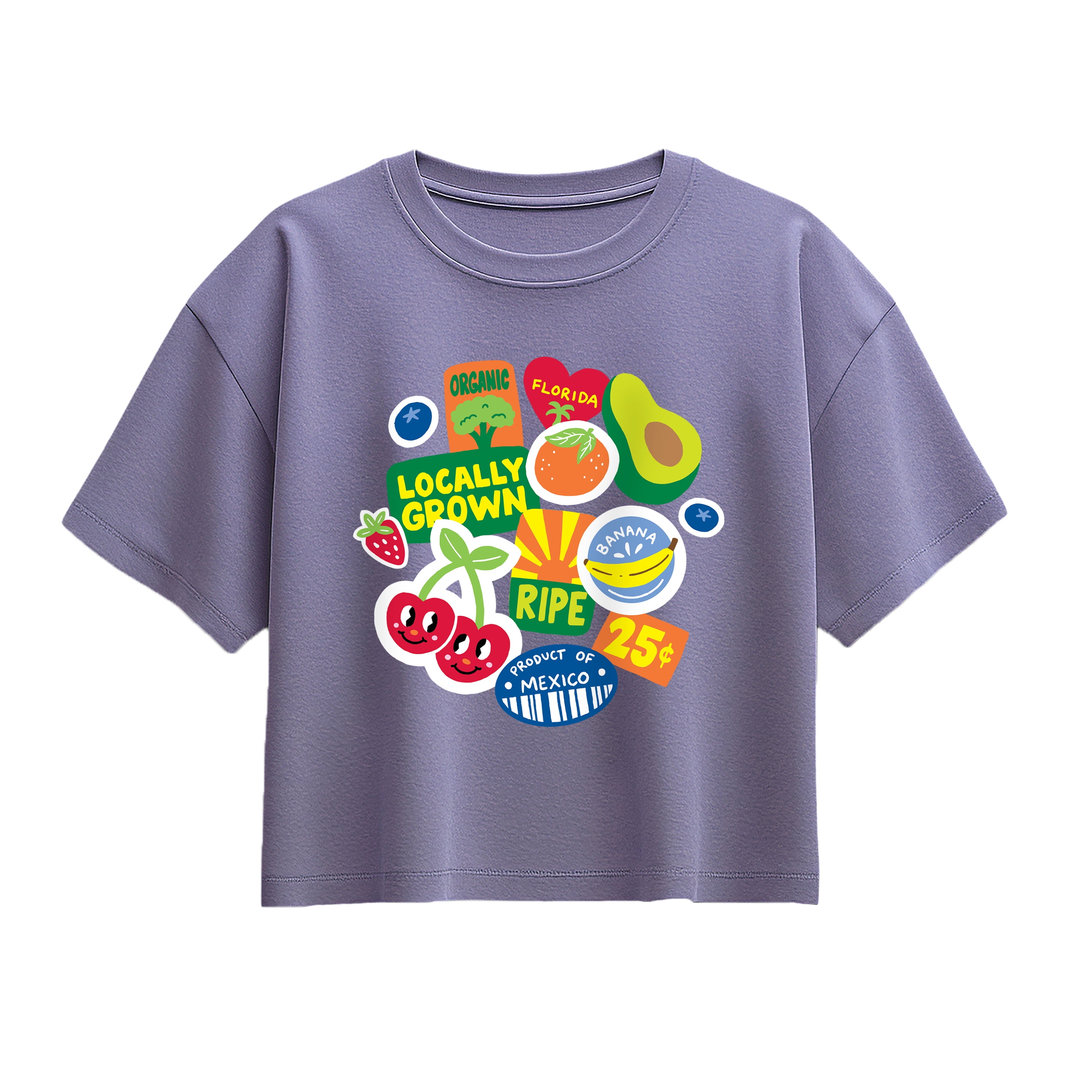 Instant Message - Fruit Stamps - Youth Girl Short Sleeve Boxy Tee ...