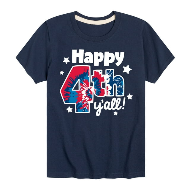 Instant Message - Happy 4th Y'all! - Tie dye - Toddler & Youth Short Sleeve Graphic T-Shirt ...