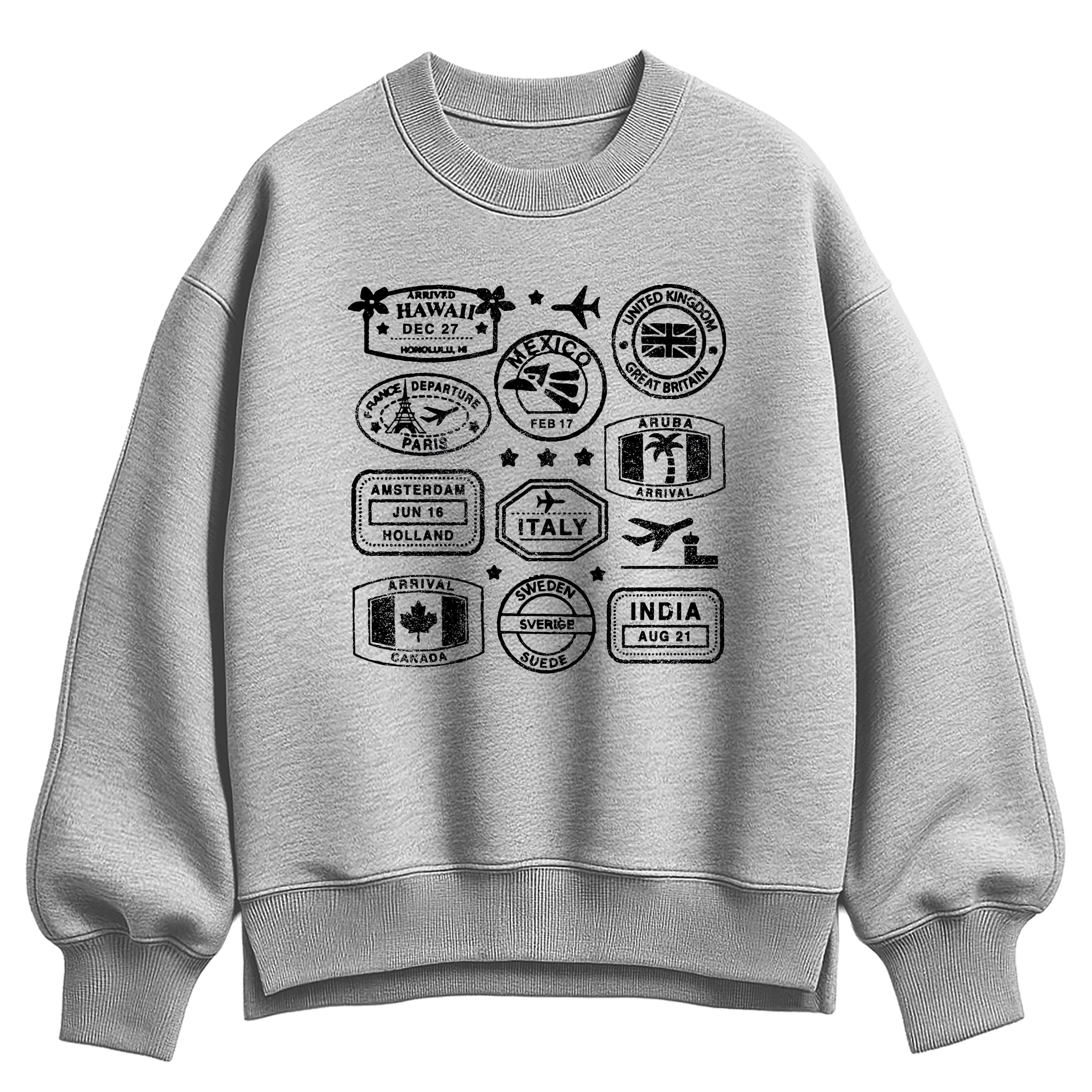 Instant Message - Passport Stamps - Women's Oversized Fleece Crew ...