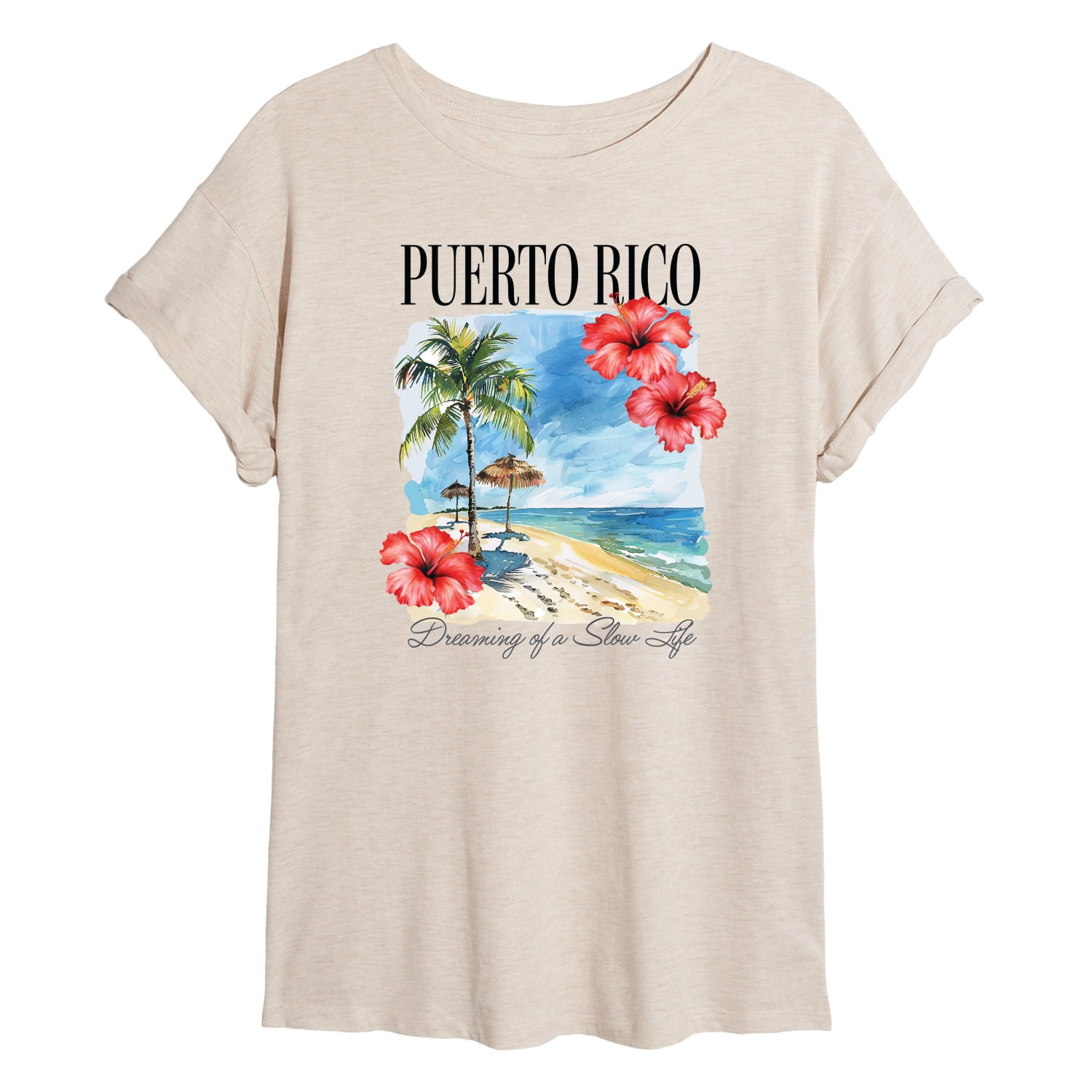 Instant Message - Puerto Rico Beach - Juniors Oversized Graphic T-Shirt ...