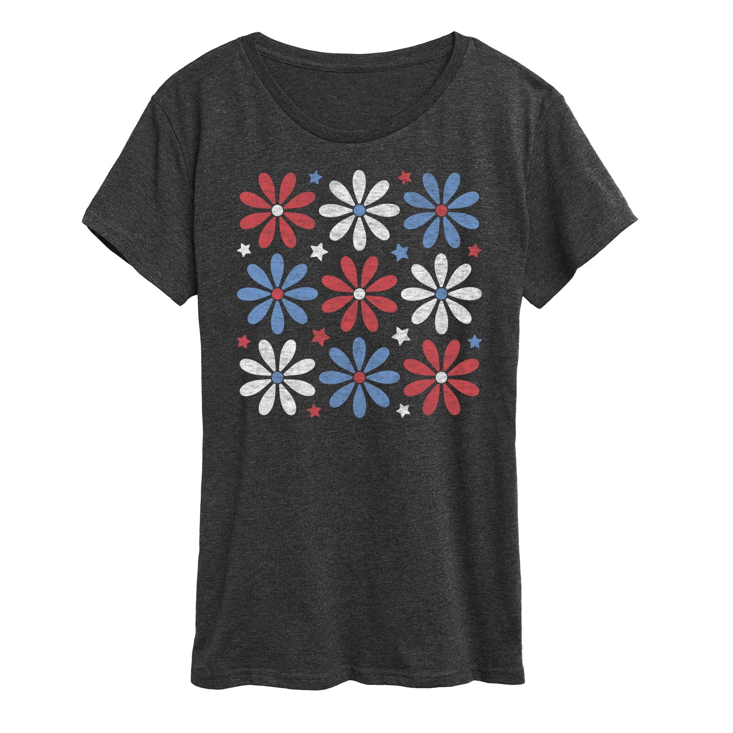Instant Message - Red White Blue Daisies - Ladies Short Sleeve Classic ...