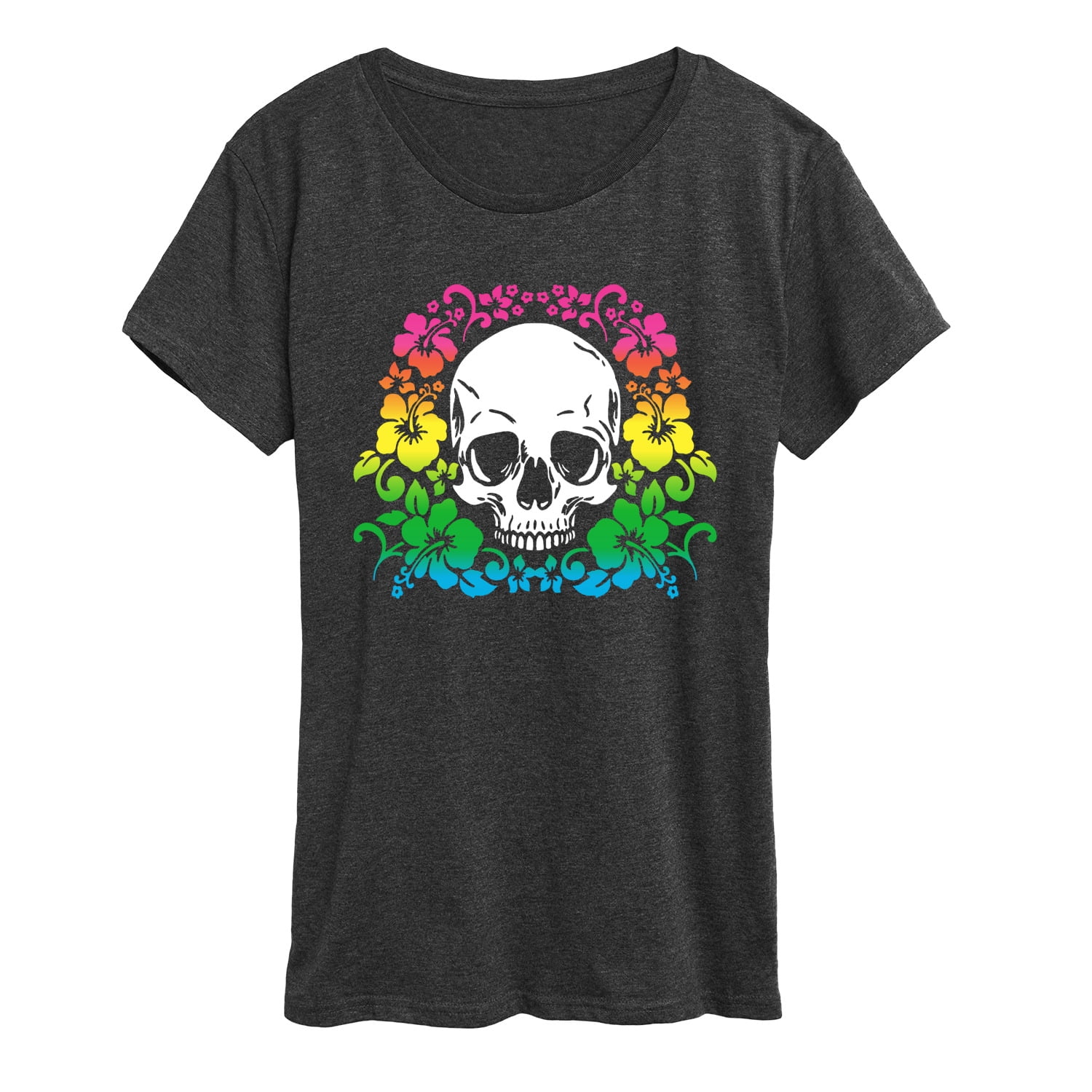 Instant Message - Skull and Hibiscus Flowers - Women's Short Sleeve ...
