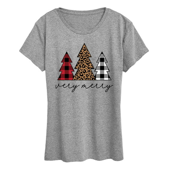 Instant Message - Very Merry Plaid Leopard Trees - Women's Short Sleeve Graphic T-shirt ...