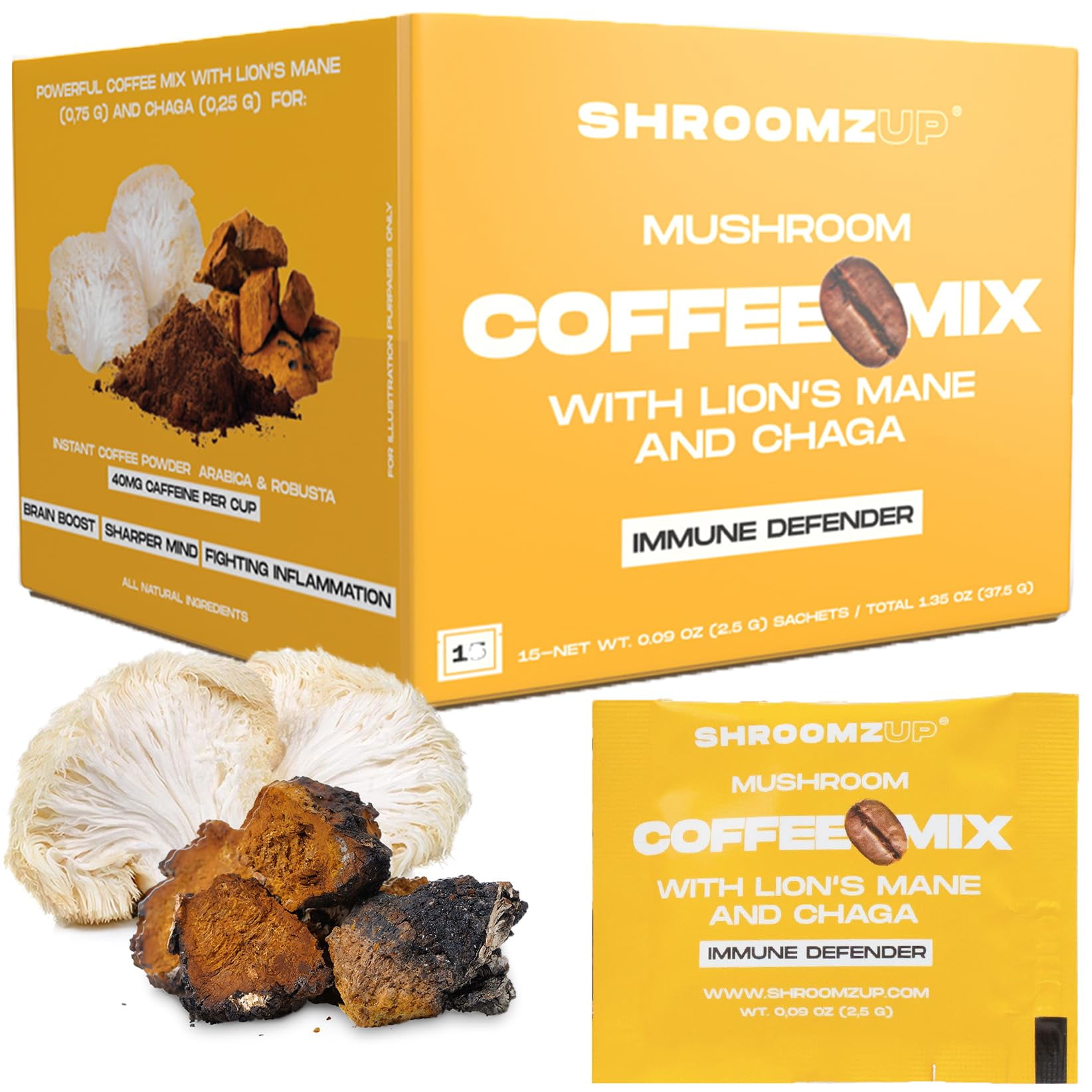 Instant Mushroom Coffee with Lions Mane and Chaga - 15 Pack - Nootropic ...
