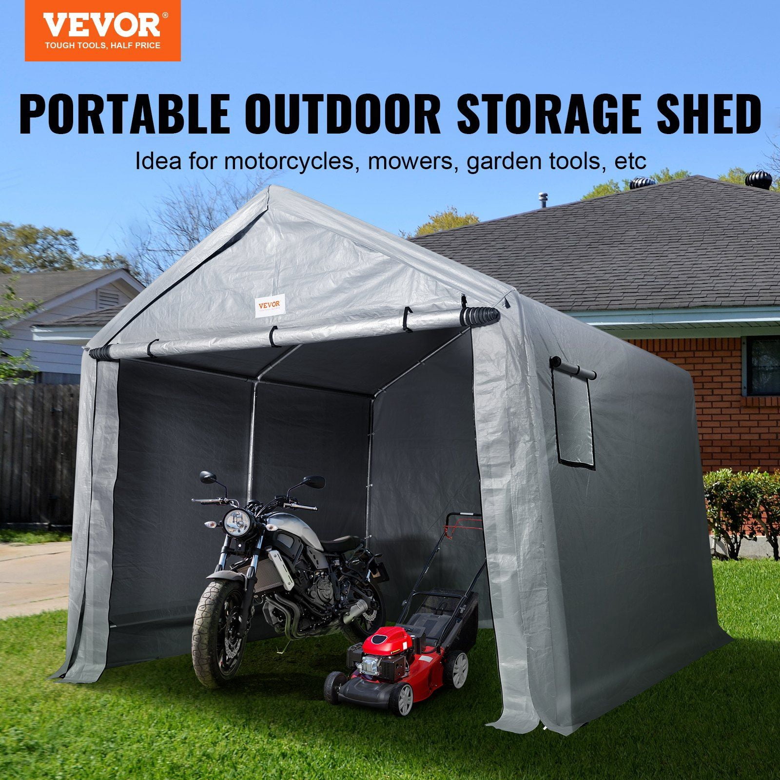 Instant Outdoor Storage Tent 8' x 14' - Roll-Up Zipper Door, Ventilated ...