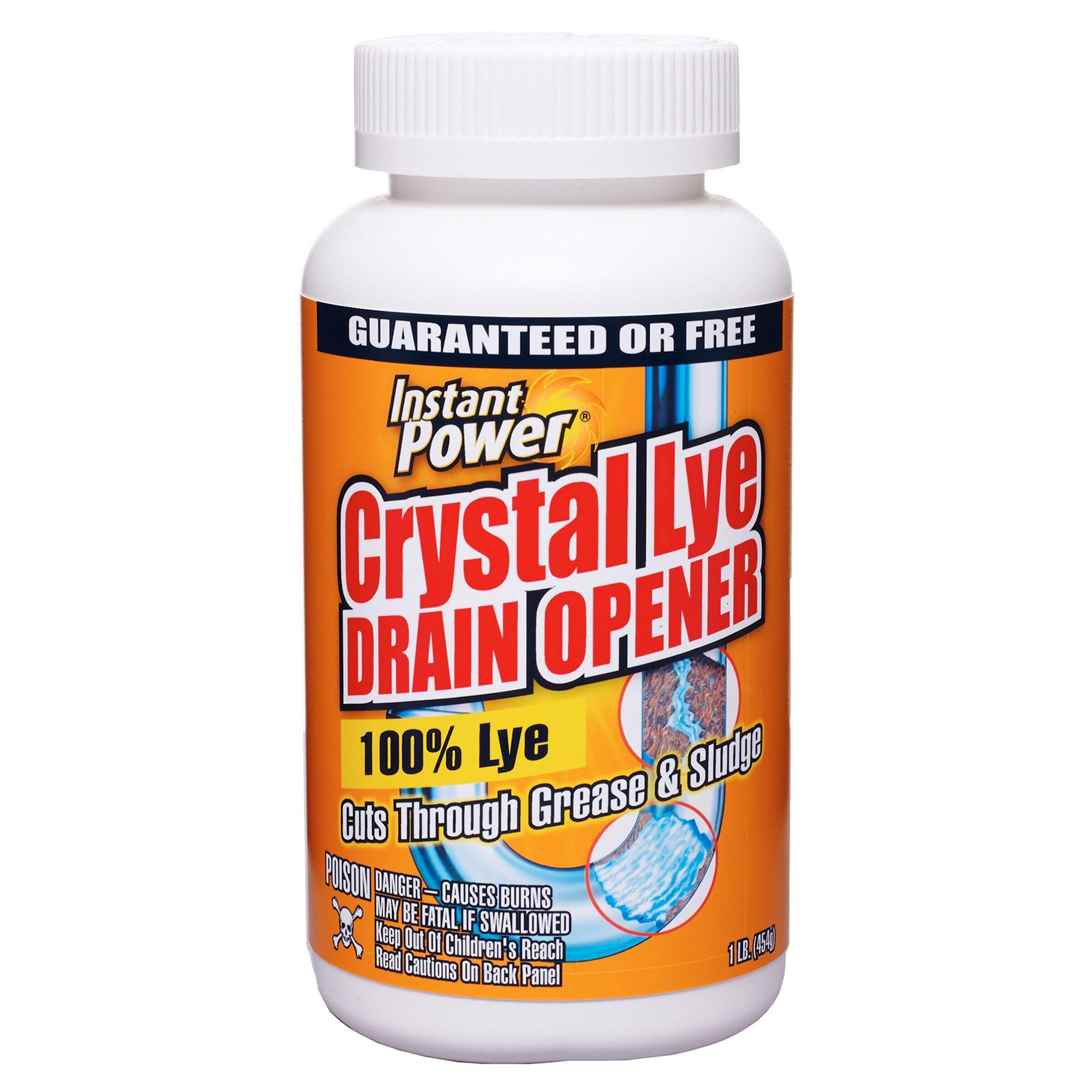 Instant Power Crystal Lye Drain Opener, 100% Sodium Hydroxide, 16 oz ...