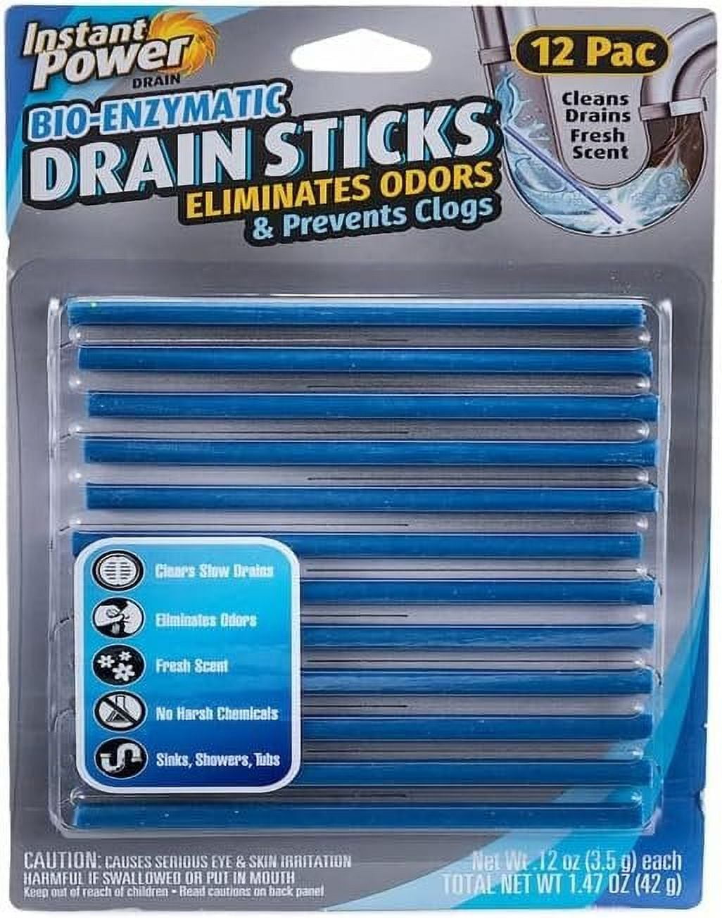 Instant Power Enzymatic Drain Opener Stick - Drain Cleaner - 12 Pack ...
