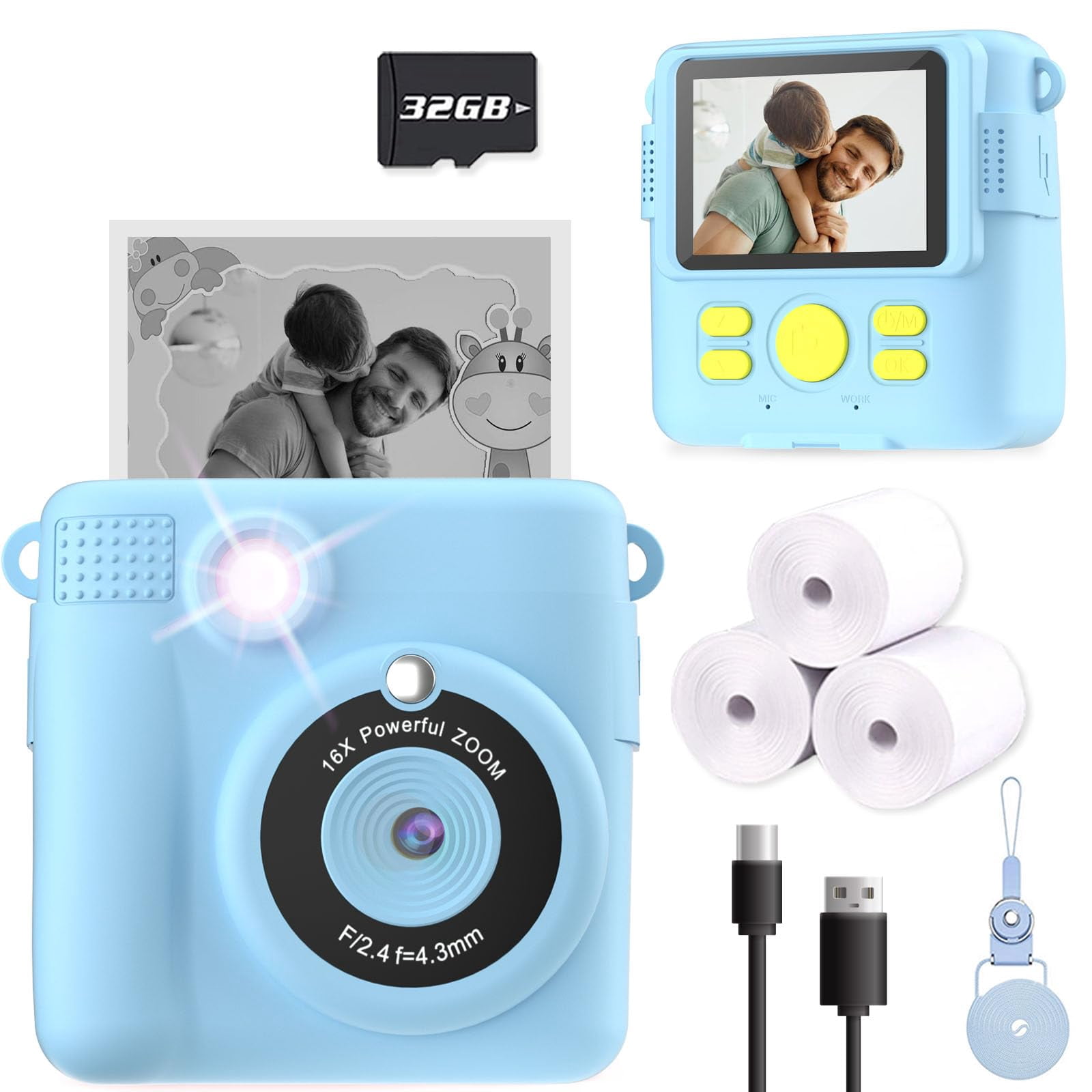 Instant Print Camera for Kids, Christmas Birthday Gifts for Kids Age 3 ...