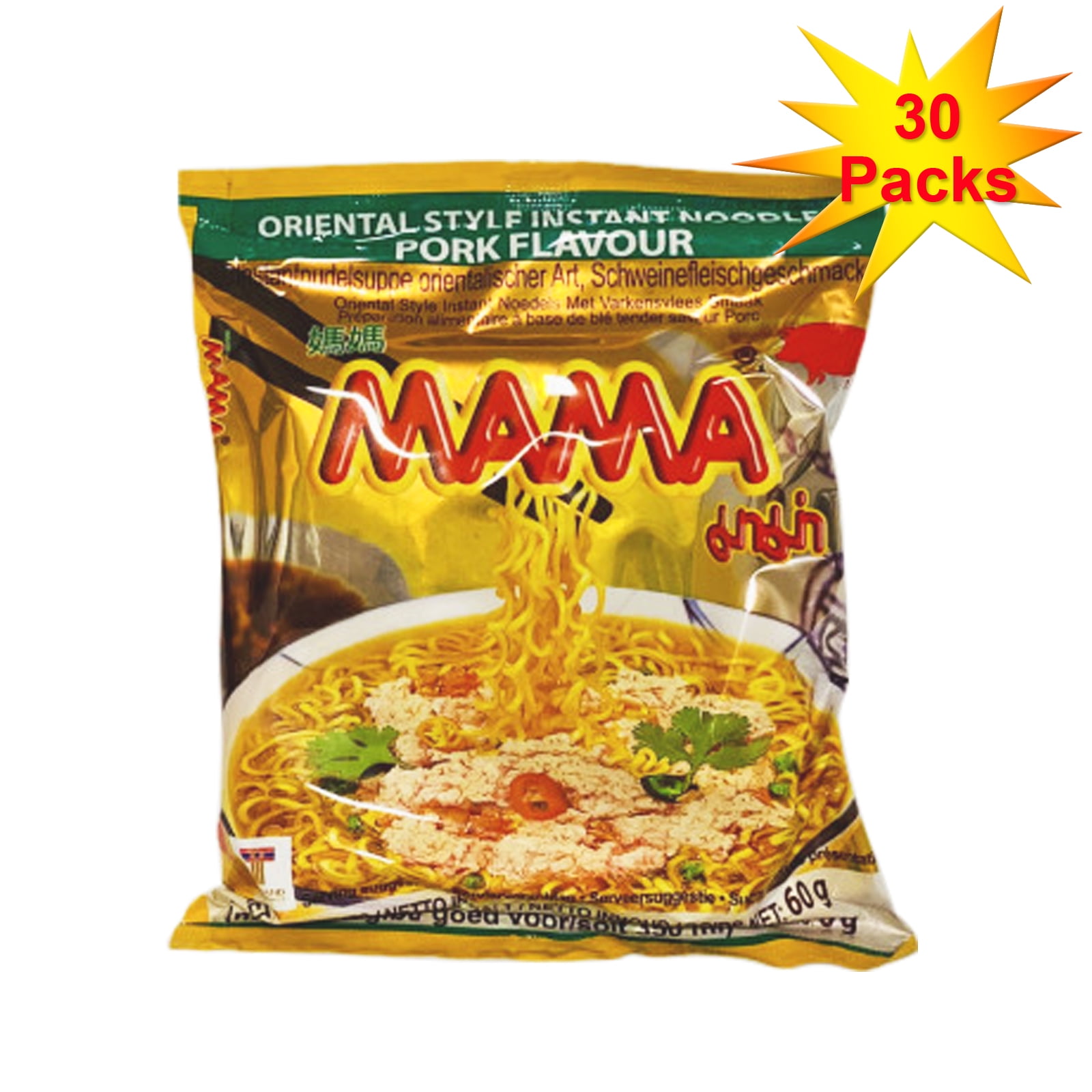 Instant Ramen Noodles, 30packs Thai Pork Flavor Instant Noodles, 2.12 ...