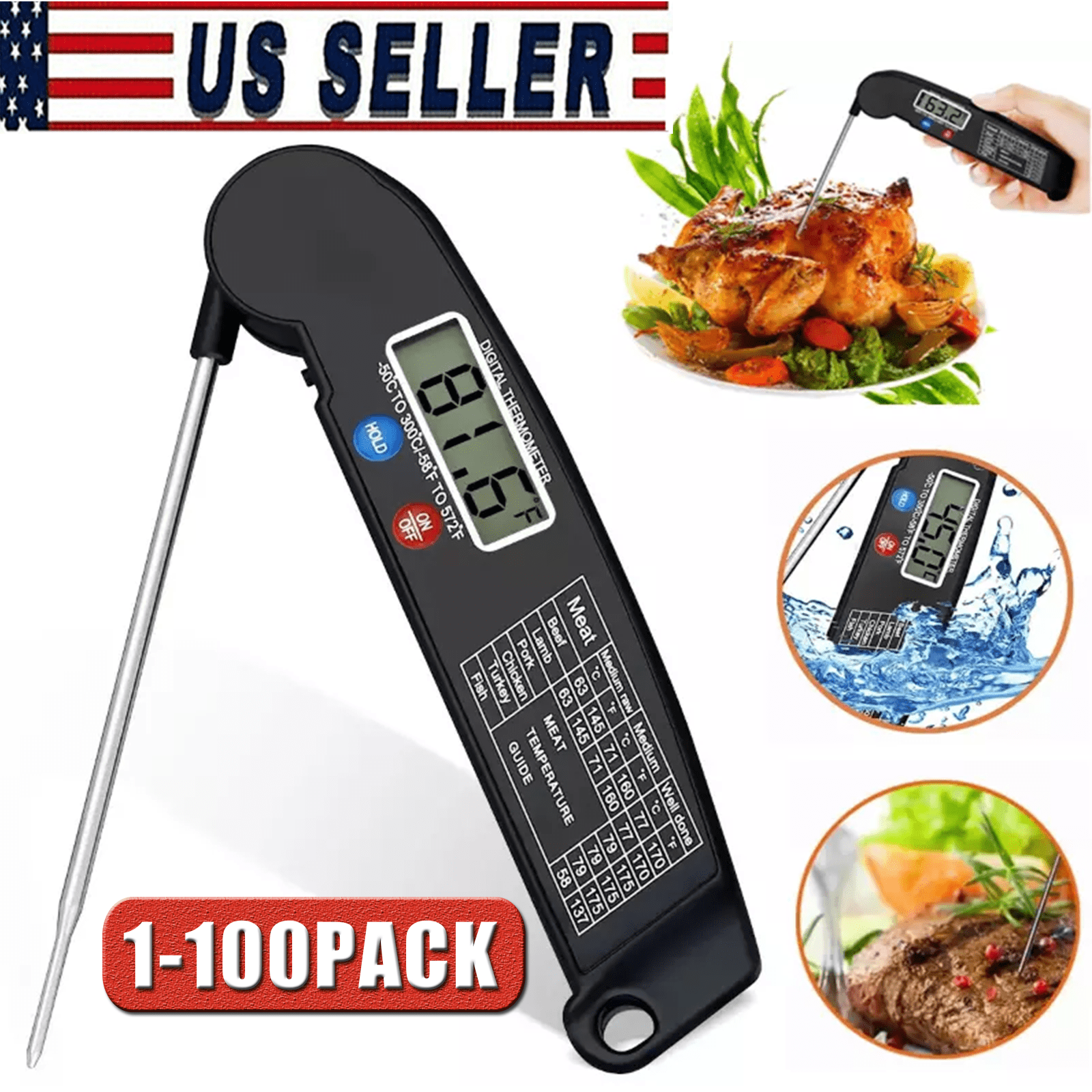 Instant Read Digital Meat Thermometer BBQ Grill Smoker For Kitchen Food ...