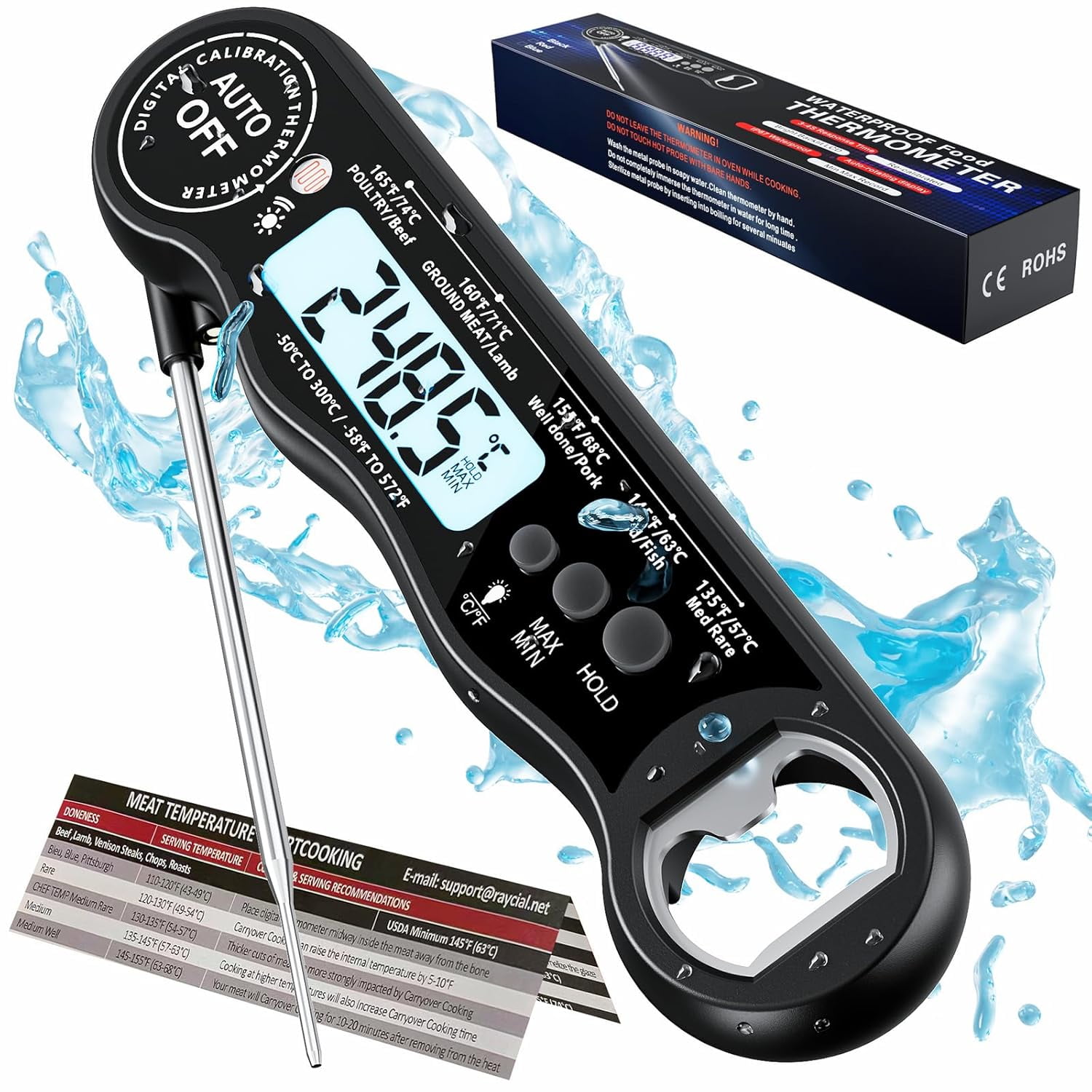 Instant Read Digital Meat Thermometer - Foldable Probe, Large Backlit ...