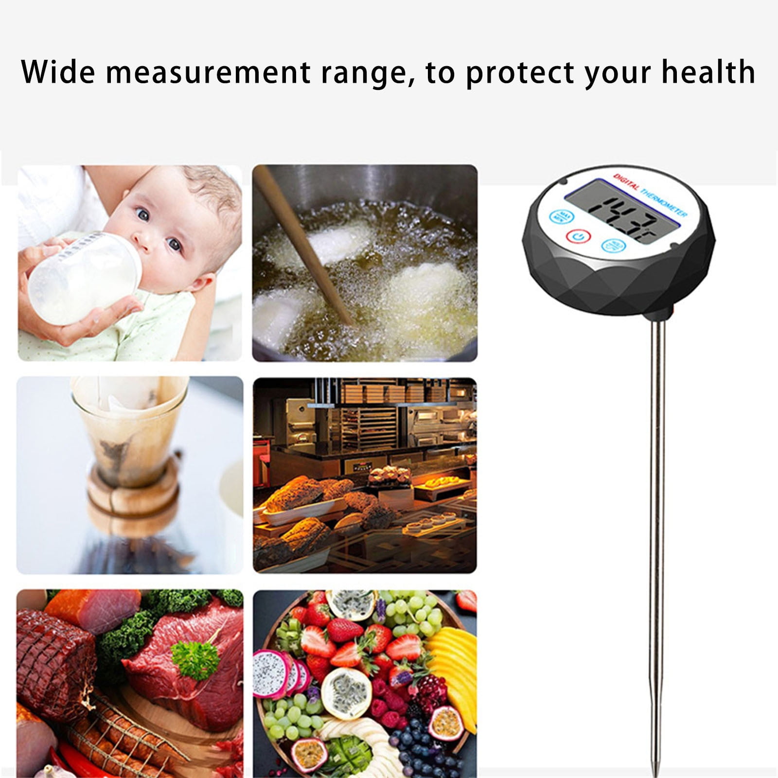 Instant Read Food Thermometer, Stainless Steel Probe, Dual-Scale ...