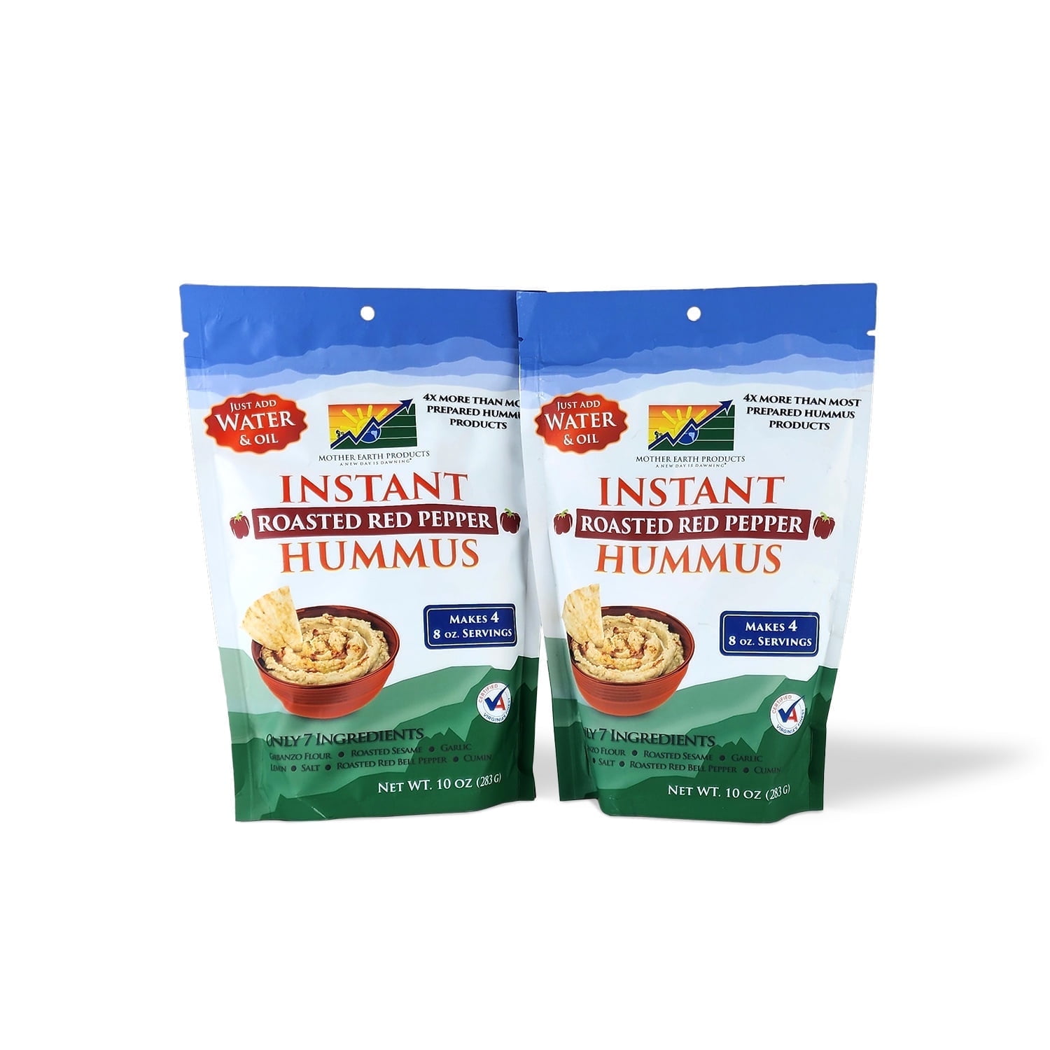 Mother Earth Products Instant Roasted Red Bell Pepper Hummus Mix, 10 Oz ...