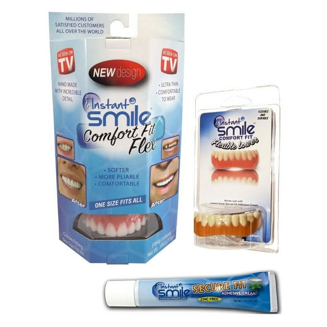 Instant Smile Bright Comfort Fit Flex Teeth Uppers and Lowers with Bonus Denture Cream - Walmart.com