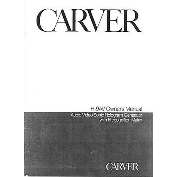 Instruction Manual ONLY for Carver H-9av Sonic Generator Owners Manual ...