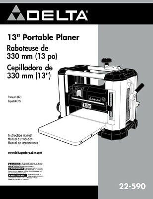 Instruction Manual ONLY for Delta 22-590 13" Portable Planer ...