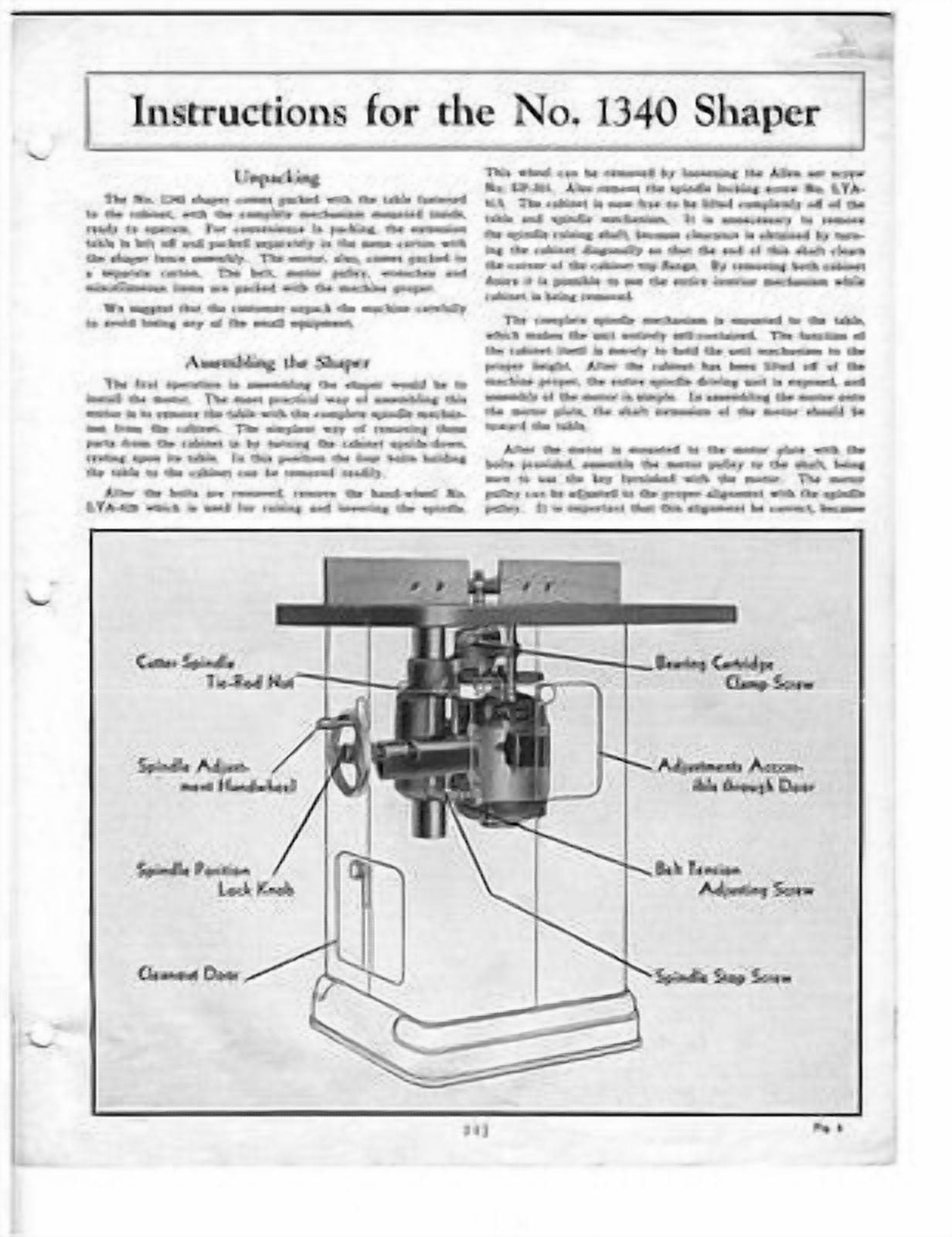 Instruction Manual ONLY for Delta Rockwell for the No. 1340 Shaper ...