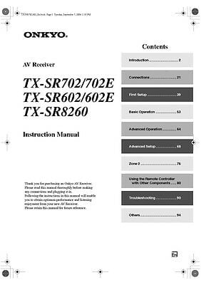 Instruction Manual ONLY for Onkyo Integra TX-SR702 Receiver Owners Instruction Manual REPRINT ...