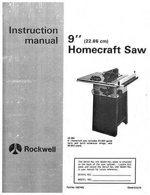 Instruction Manual ONLY for Rockwell 34-580 Homecraft 9" Table Saw ...