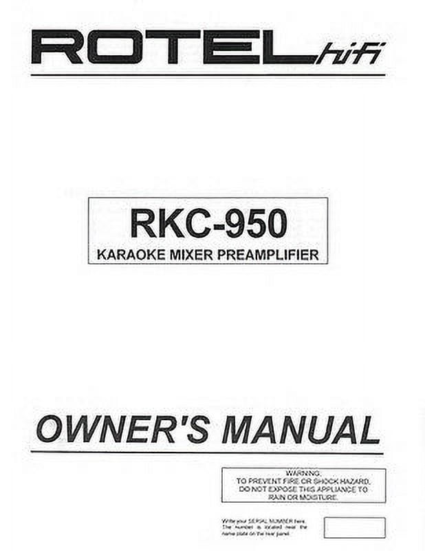 Instruction Manual ONLY for Rotel RKC-950 Keraoke Amplifier Owners ...