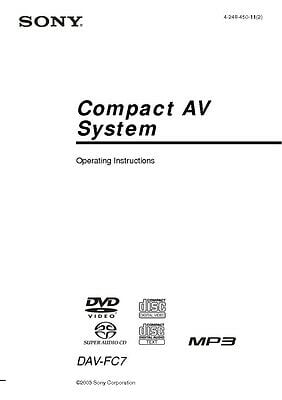 Instruction Manual ONLY for Sony DAV-FC7 Home Theater System Owners ...