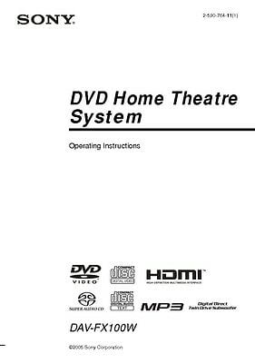 Instruction Manual ONLY for Sony DAV-FX100W Home Theater System Owners ...
