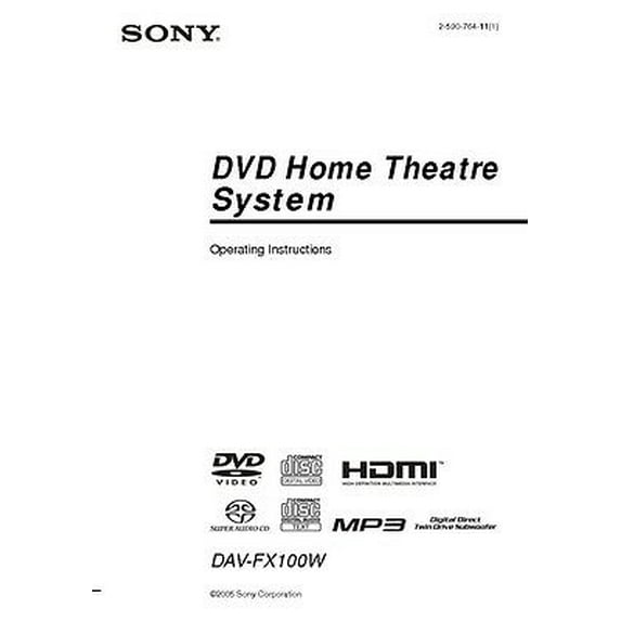 Instruction Manual ONLY for Sony DAV-FX100W Home Theater System Owners ...