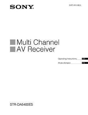 Instruction Manual ONLY for Sony STR-DA5400ES Receiver Owners Manual ...