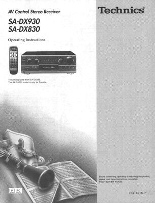 Instruction Manual ONLY for Technics SA-DX830 SA-DX930 Receiver Owners ...