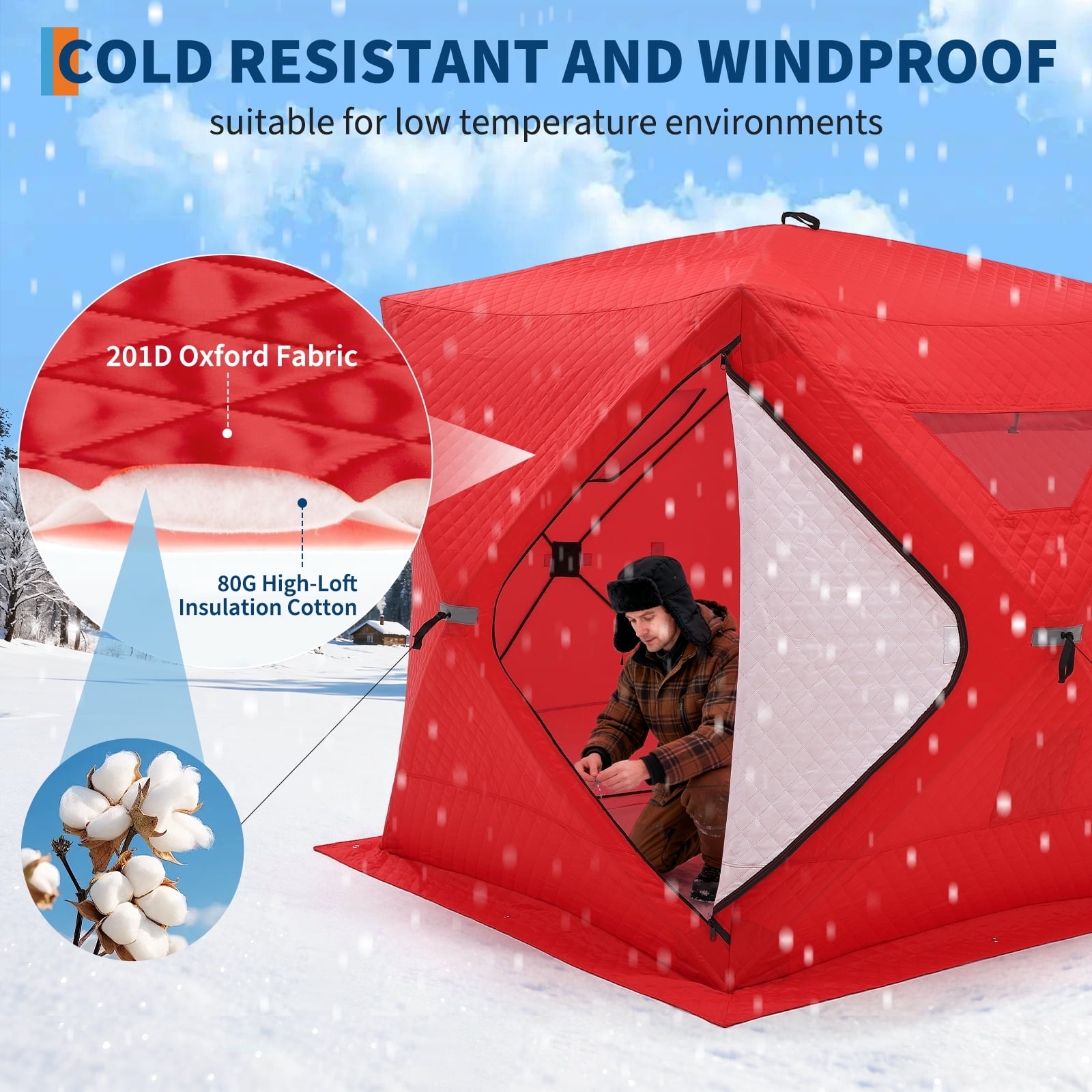 Insulated 3-Layer Pop-up Ice Fishing Shelter for 3-4 People – Portable ...